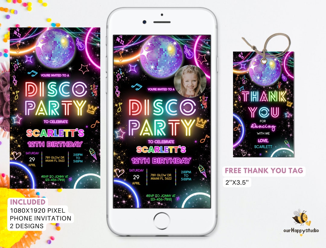 Editable Disco Party Birthday Electronic Invitation, Disco Gender ...