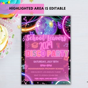 Editable School Leavers Disco Party Invitation, Graduation Disco ...