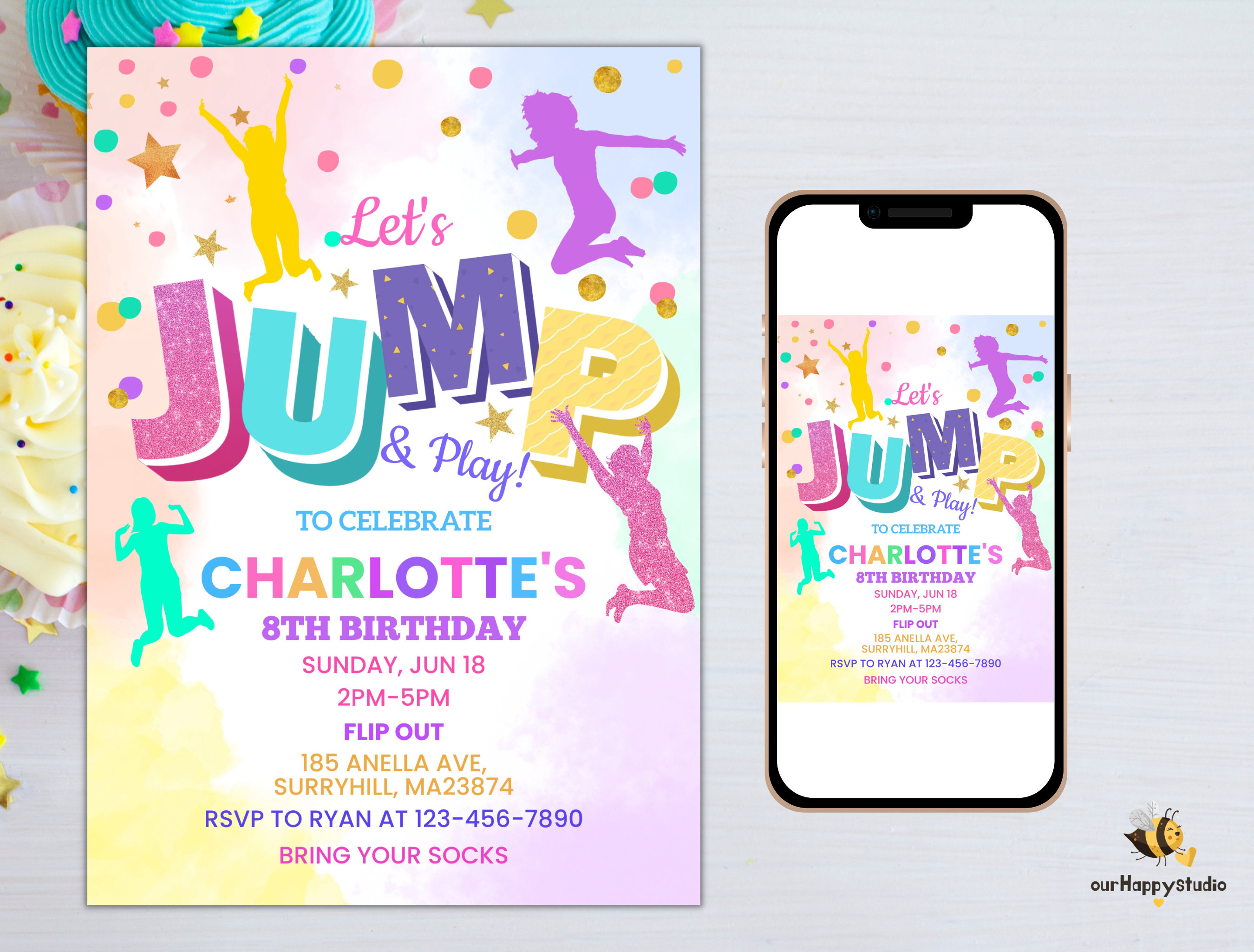 Jump Invitation Editable Jump Birthday Invite Trampoline Party Bounce ...