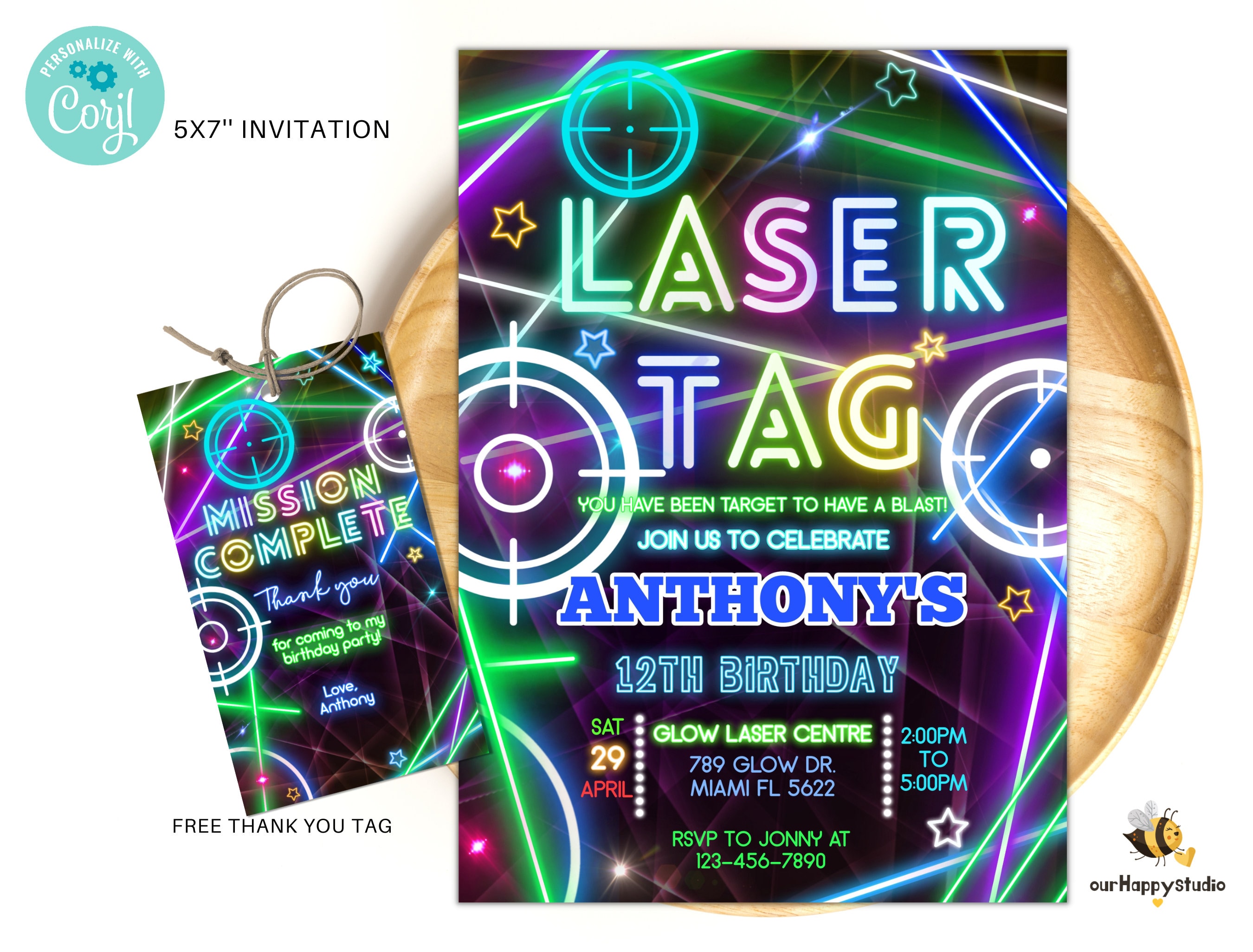 Editable Laser Tag Party Invitation Neon Birthday Party Invite - Etsy ...