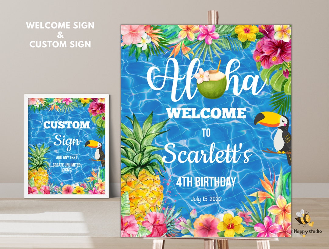 Editable Aloha Welcome Sign, Hawaiian Party Custom Sign, Tropical Party ...