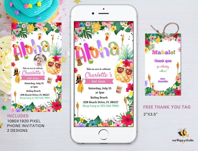 Editable Hawaiian Luau Birthday Electronic Invitation Luau - Etsy