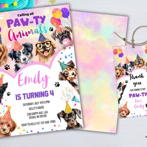 Editable Dogs Birthday Party Invitation Template Pawty Pets Animals ...
