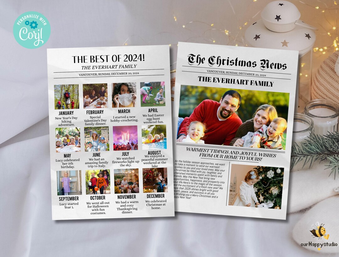 Editable Christmas Newsletter Template, Year in Review Newspaper ...