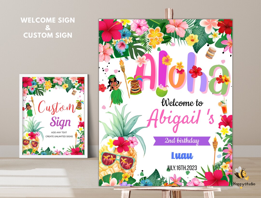 Editable Aloha Welcome Sign, Hawaiian Party Custom Sign, Tropical Party ...