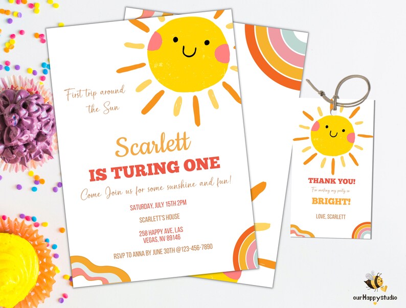 Editable Sun Birthday Invitation First Trip Around the Sun - Etsy