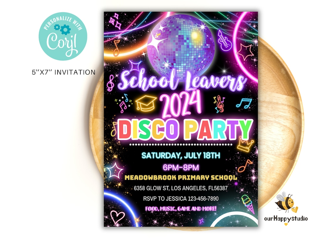 Editable School Leavers Disco Party Invitation, Graduation Disco ...