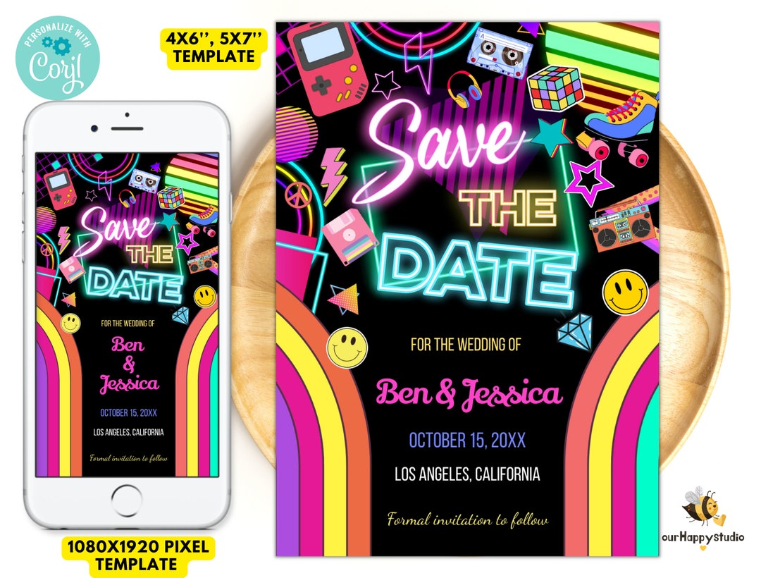 Editable Save the Date Template, 80S Digital Save the Date Download ...