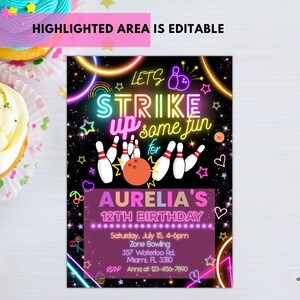 Editable Bowling Party Birthday Invitation, Strike Bowling Invites ...