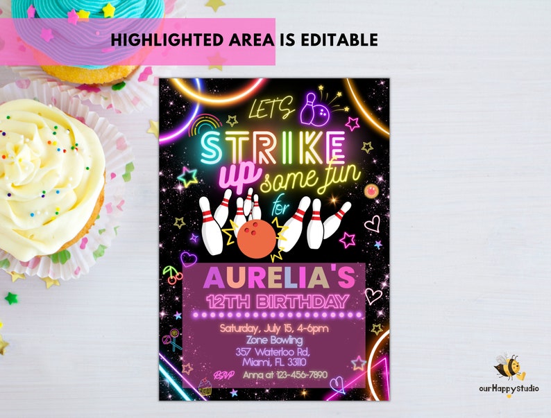 Editable Bowling Party Birthday Invitation Strike Bowling - Etsy
