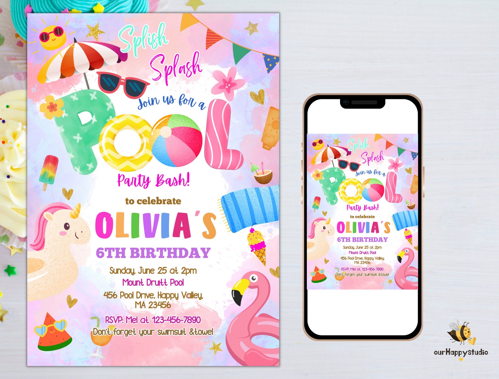 Editable Pool Party Birthday Invitation Tropical Splish Splash - Etsy