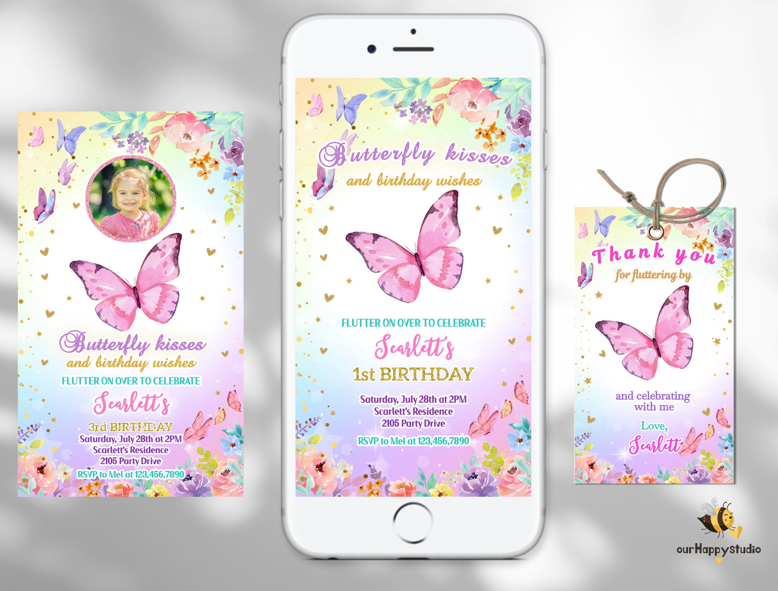 Editable Electronic Butterfly Invitation With Photo, Printable Phone ...