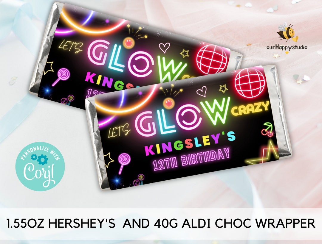 Editable Glow Chocolate Bar Wrapper, Let's Glow Crazy Chocolate Bar ...