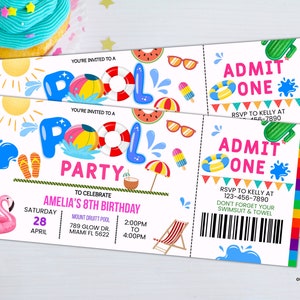 Editable POOL Party Birthday Invitation Ticket, POOL Party Neutral ...
