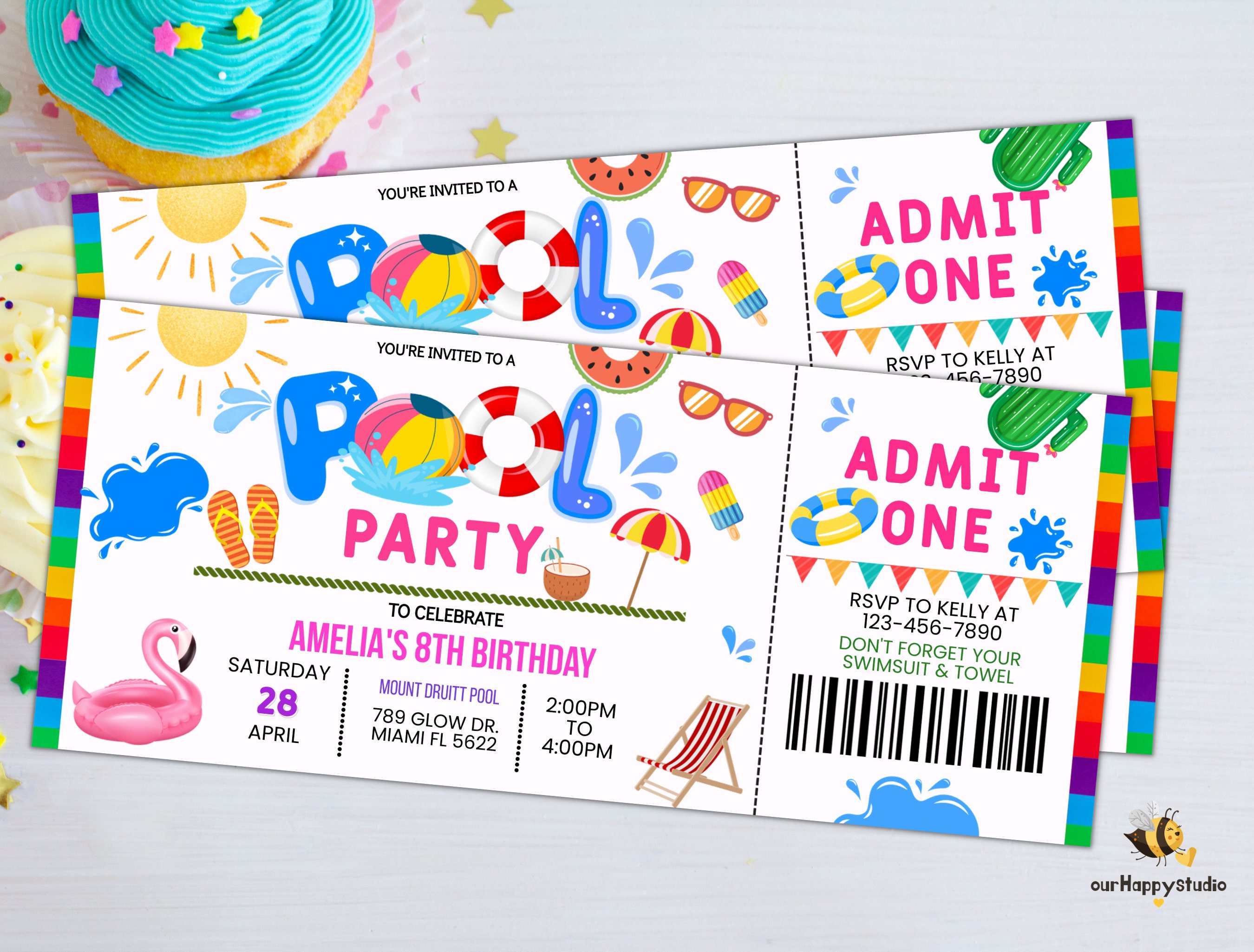 Editable POOL Party Birthday Invitation Ticket POOL Party - Etsy