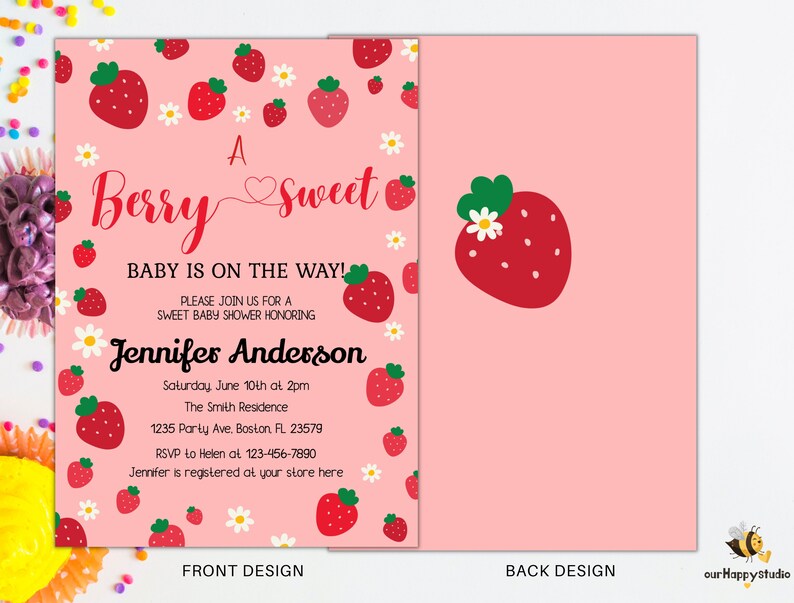 Editable Strawberry Baby Shower Invitation Bundle Printable - Etsy