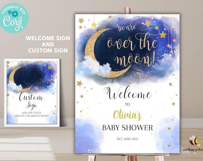 We’re Over the Moon Banner, We’re Over the Moon Baby Shower Banner ...