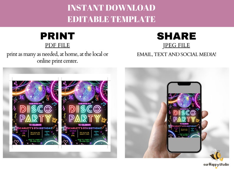 Editable Disco Party Birthday Invitation Disco Gender Neutral - Etsy