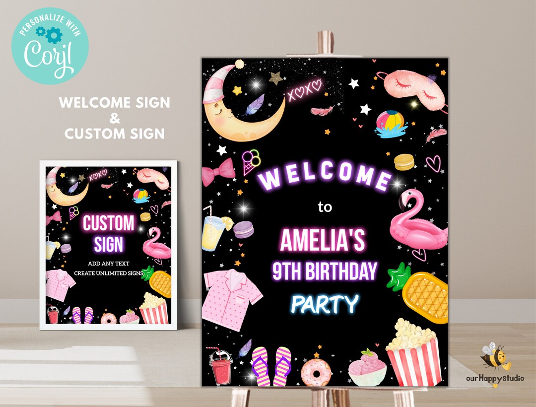 Editable Swim Slumber Party Welcome Sign, Slumber Pool Party Custom ...