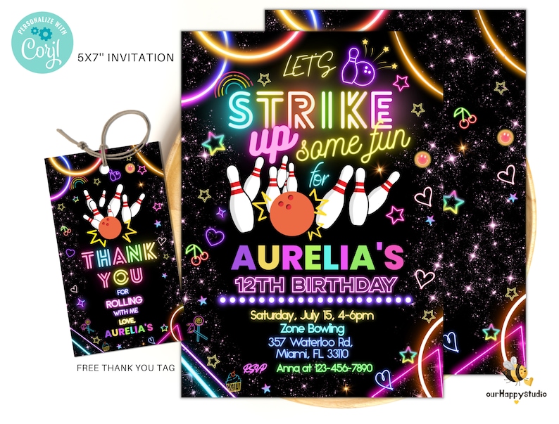 Editable Bowling Party Birthday Invitation Strike Bowling - Etsy