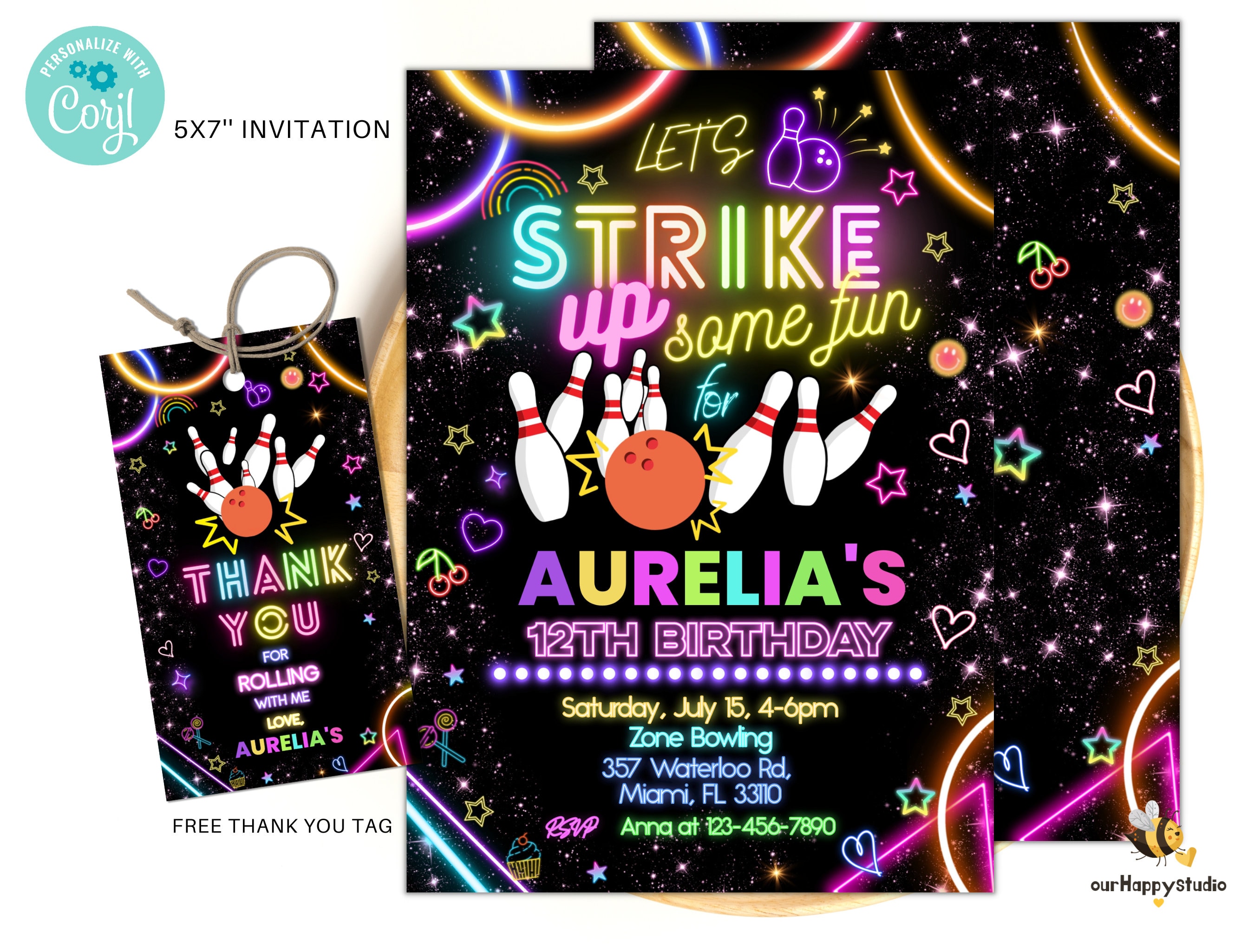 Editable Bowling Party Birthday Invitation Strike Bowling - Etsy