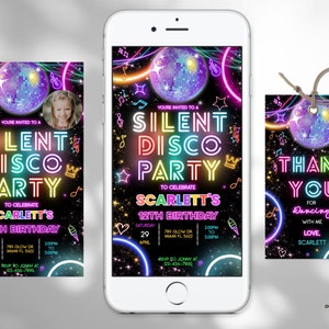 Editable Silent Disco Party Birthday Electronic Invitation, Disco ...