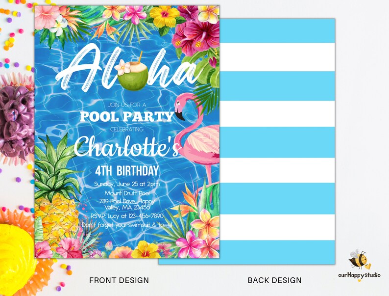 Editable Aloha Pool Party Invitation Hawaiian Birthday - Etsy