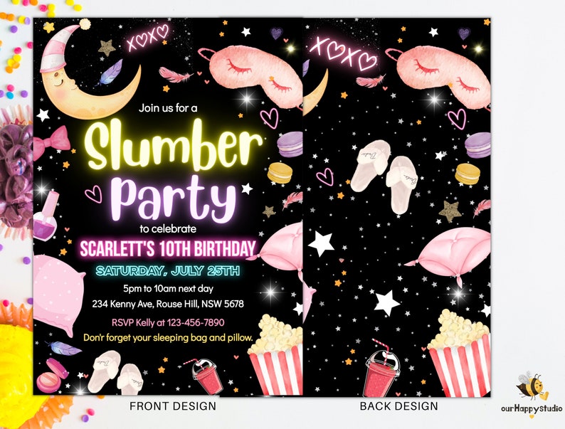 Editable Slumber Birthday Invite Sleepover Party Birthday Etsy
