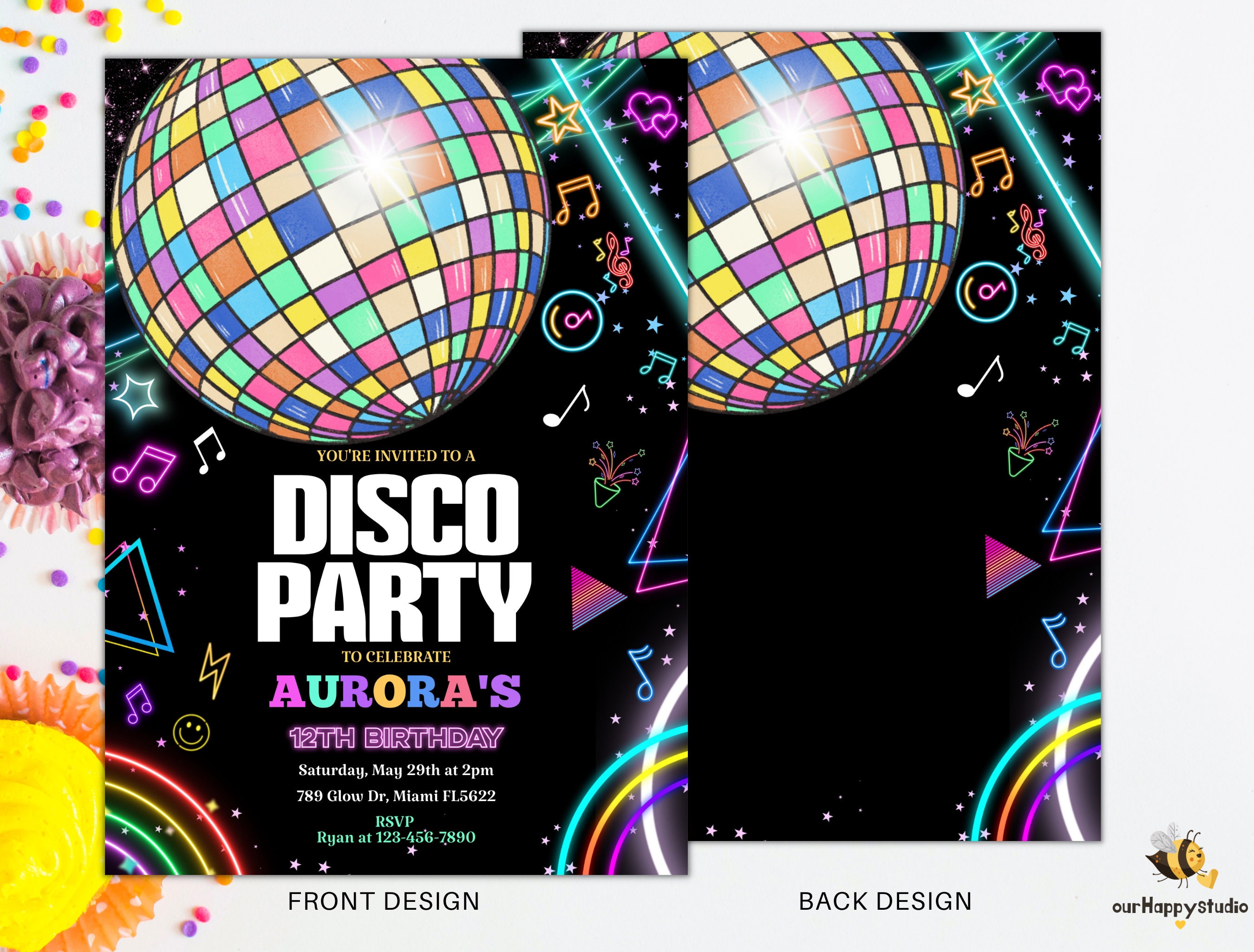 Editable Disco Party Birthday Invitation, Disco Gender Neutral Invites ...