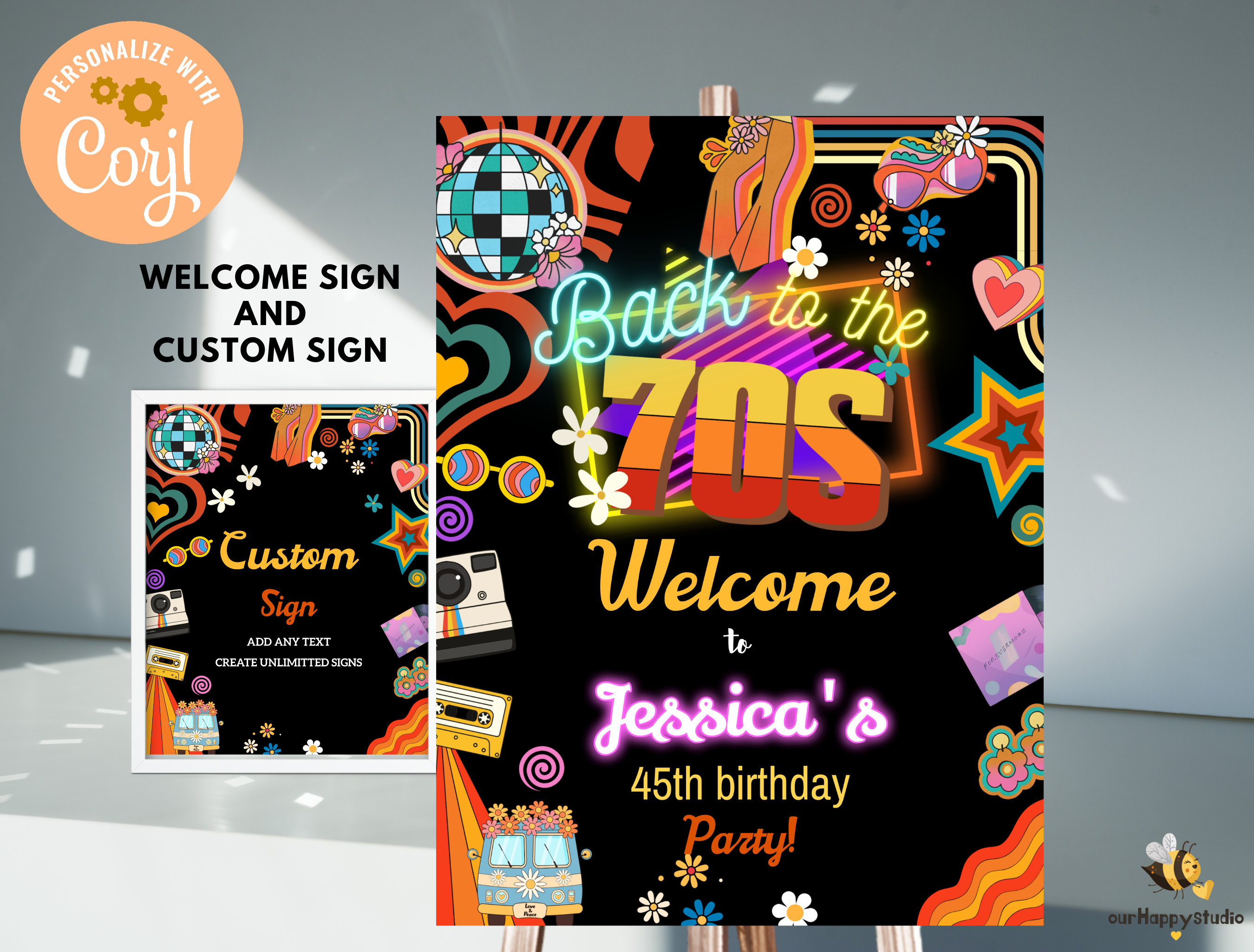 Editable 70S Welcome Sign, Back to the 70S Neon Party Custom Sign ...