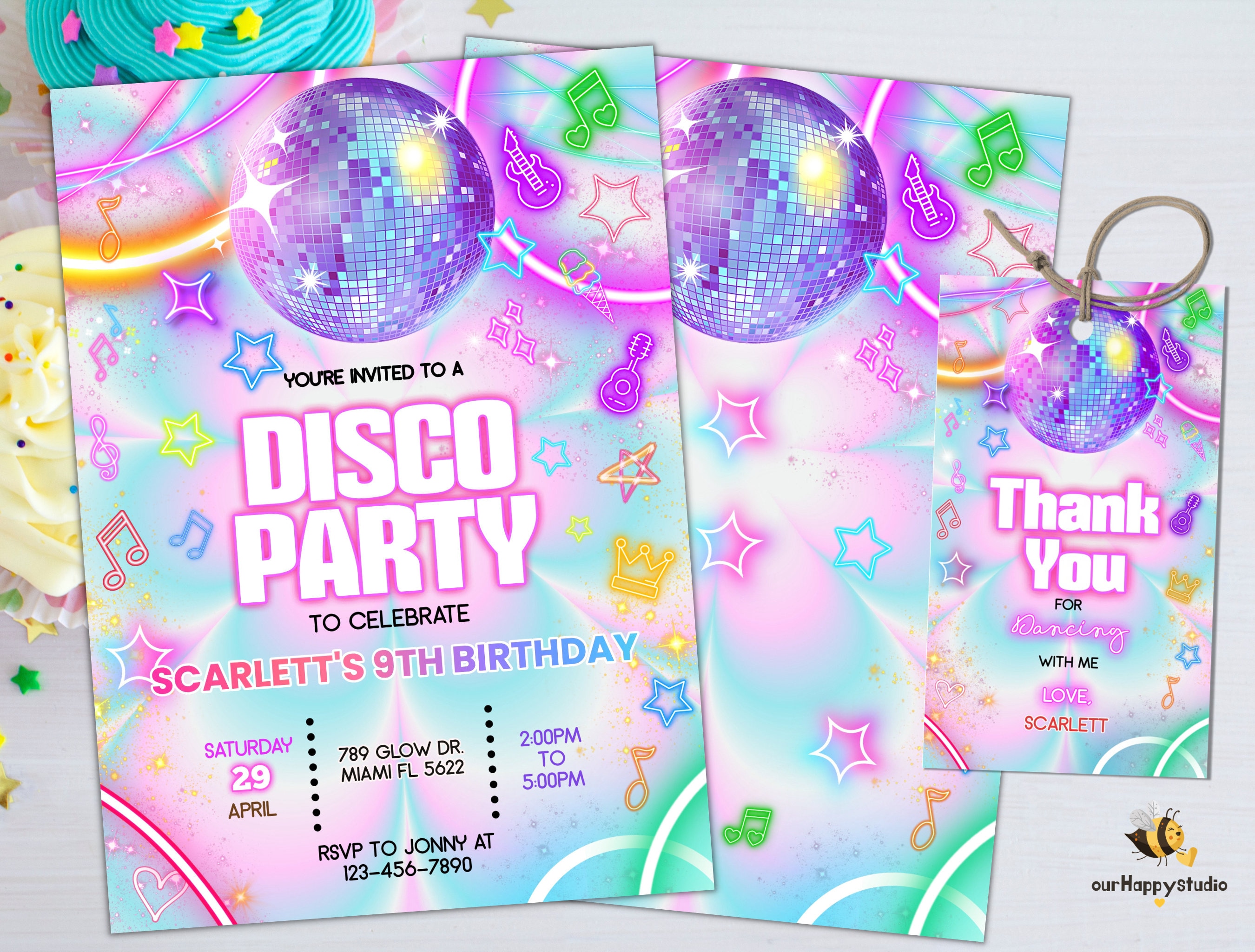 Editable Disco Party Birthday Invitation, Tie Dye Disco Gender Neutral ...