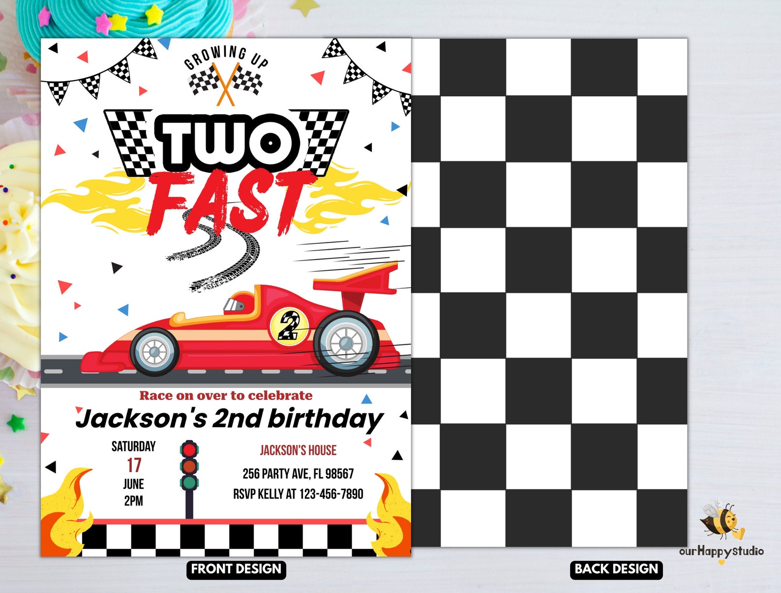 Editable Two Fast Racing Car 2nd Birthday Invitation, Race Car Birthday ...