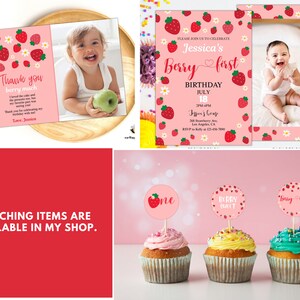 Editable Berry First Food Labels, Strawberry Party Place Card Food ...
