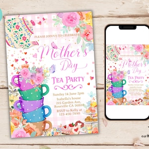 Editable Mother's Day Tea Party Invitation Mothers Day Brunch Invite ...