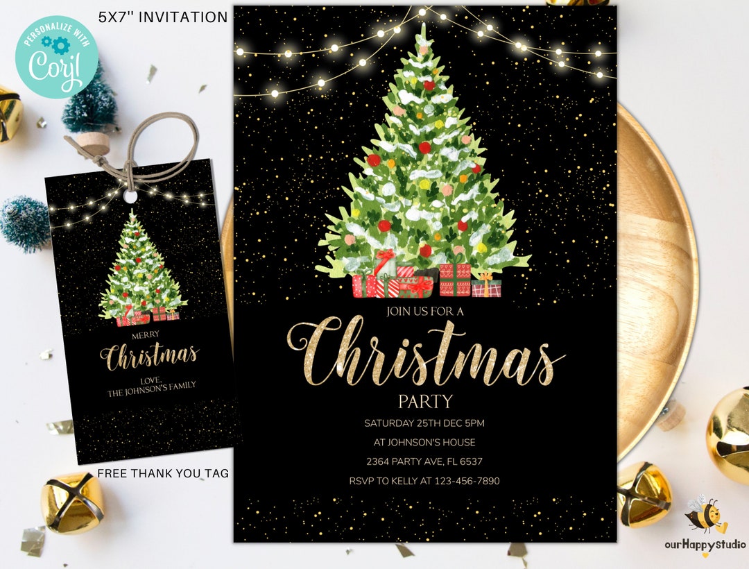 Editable Christmas Party Invitation, Christmas Birthday Evite, Xmas ...
