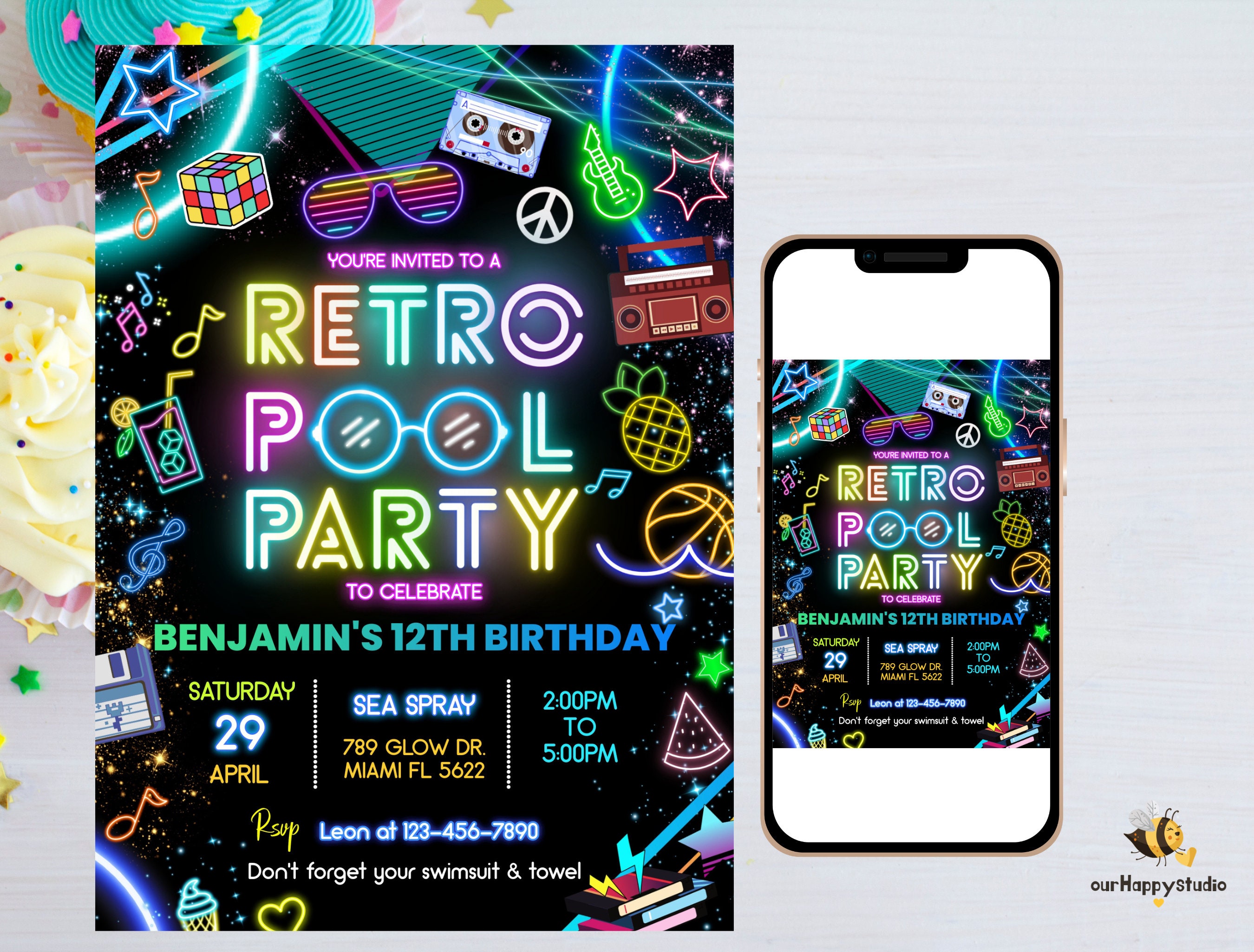 Editable Retro Pool Party Invitation 80s Water Park Invite - Etsy Australia