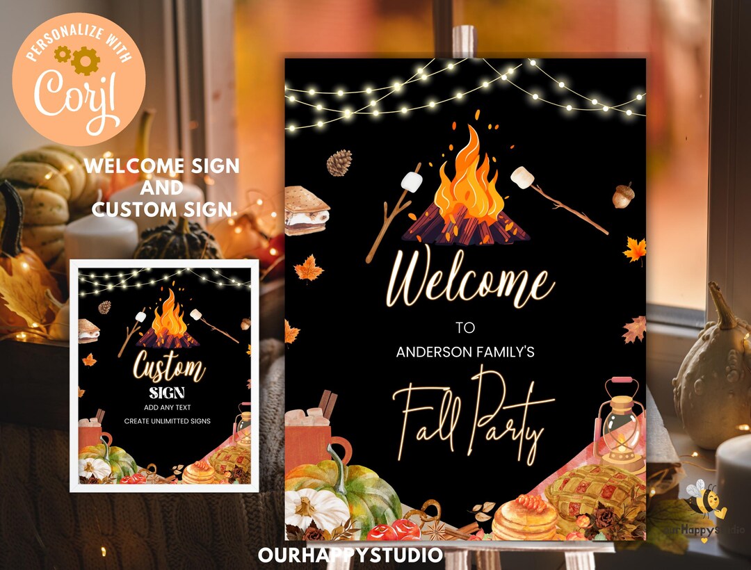 Editable Fall Party Welcome Sign, Fall Harvest Party Custom Sign, Fall ...