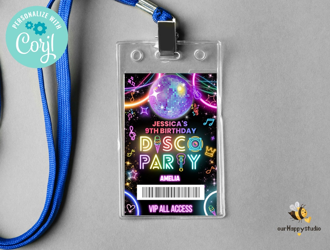 Editable Disco Party VIP Backstage Pass Template, Birthday Access Card ...