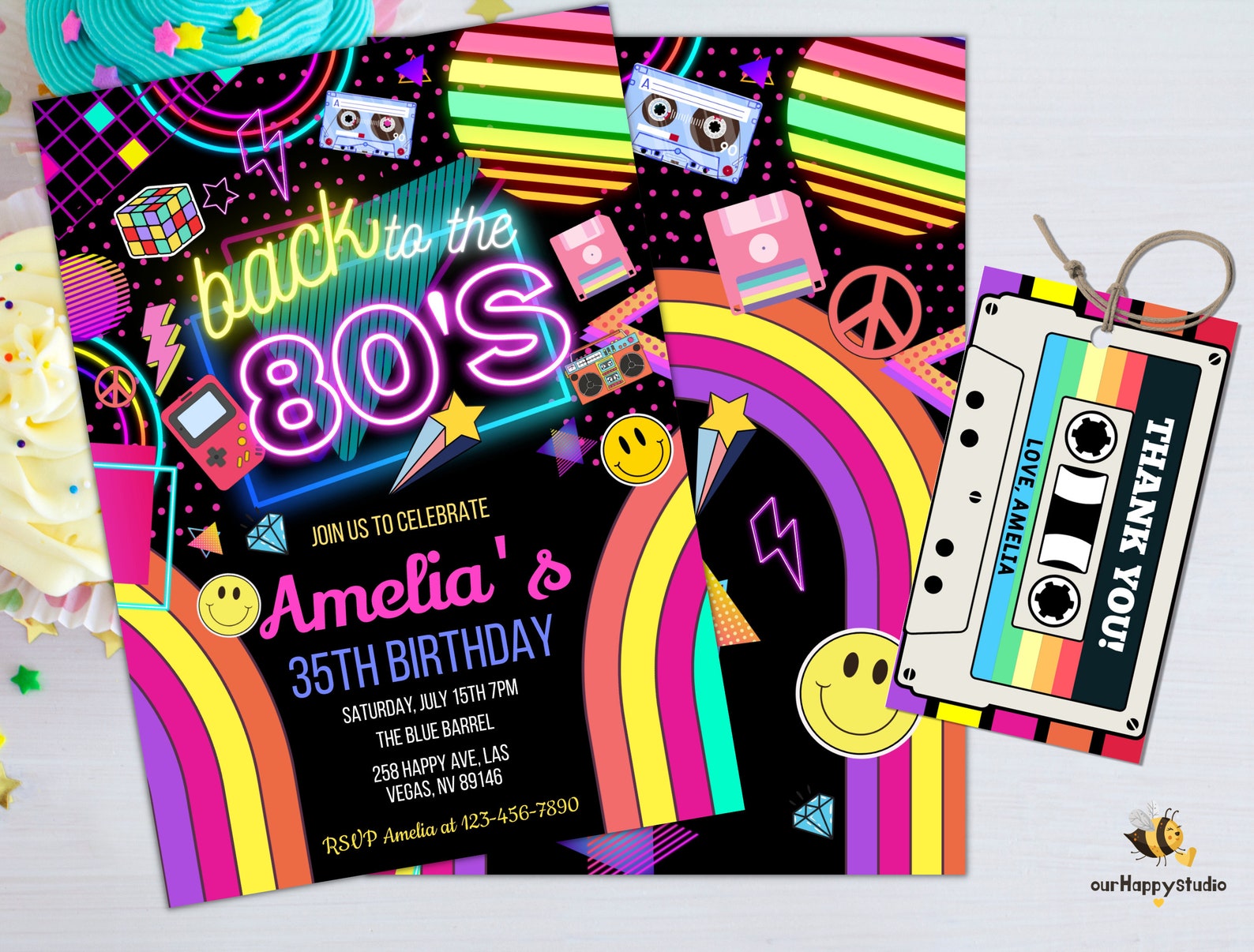 Editable 80s Birthday Party Invitation Back to the 80s Neon - Etsy Hong ...