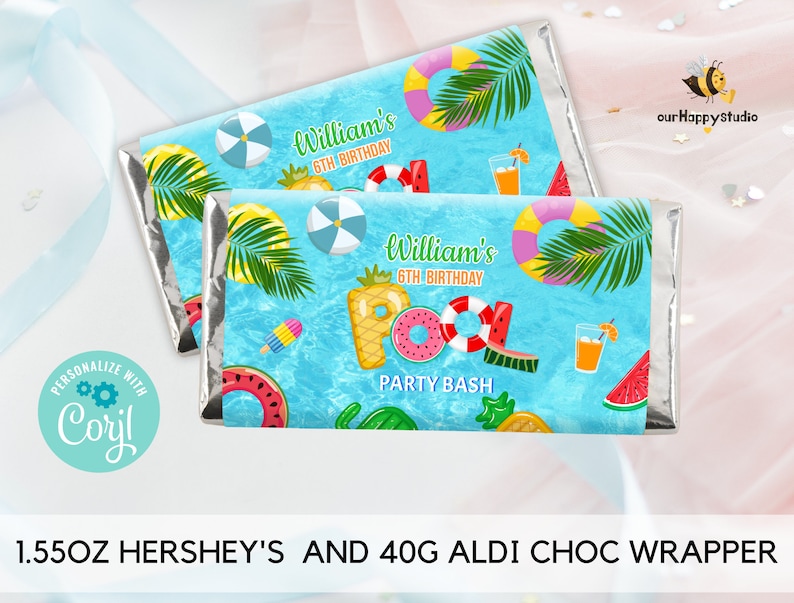 Editable Pool Party Chocolate Bar Wrapper Template, Swim Party ...