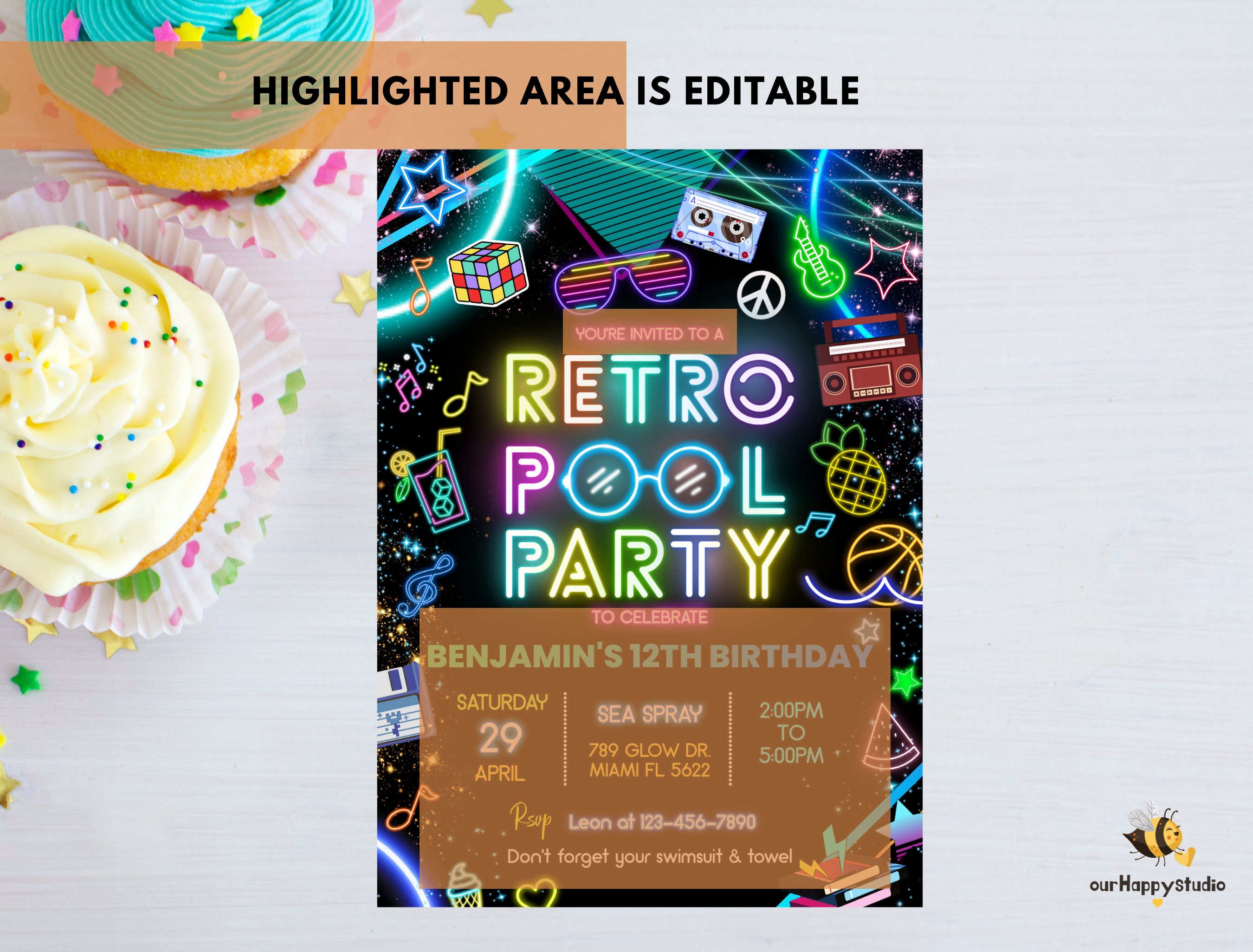 Editable Retro Pool Party Invitation 80s Water Park Invite - Etsy Australia