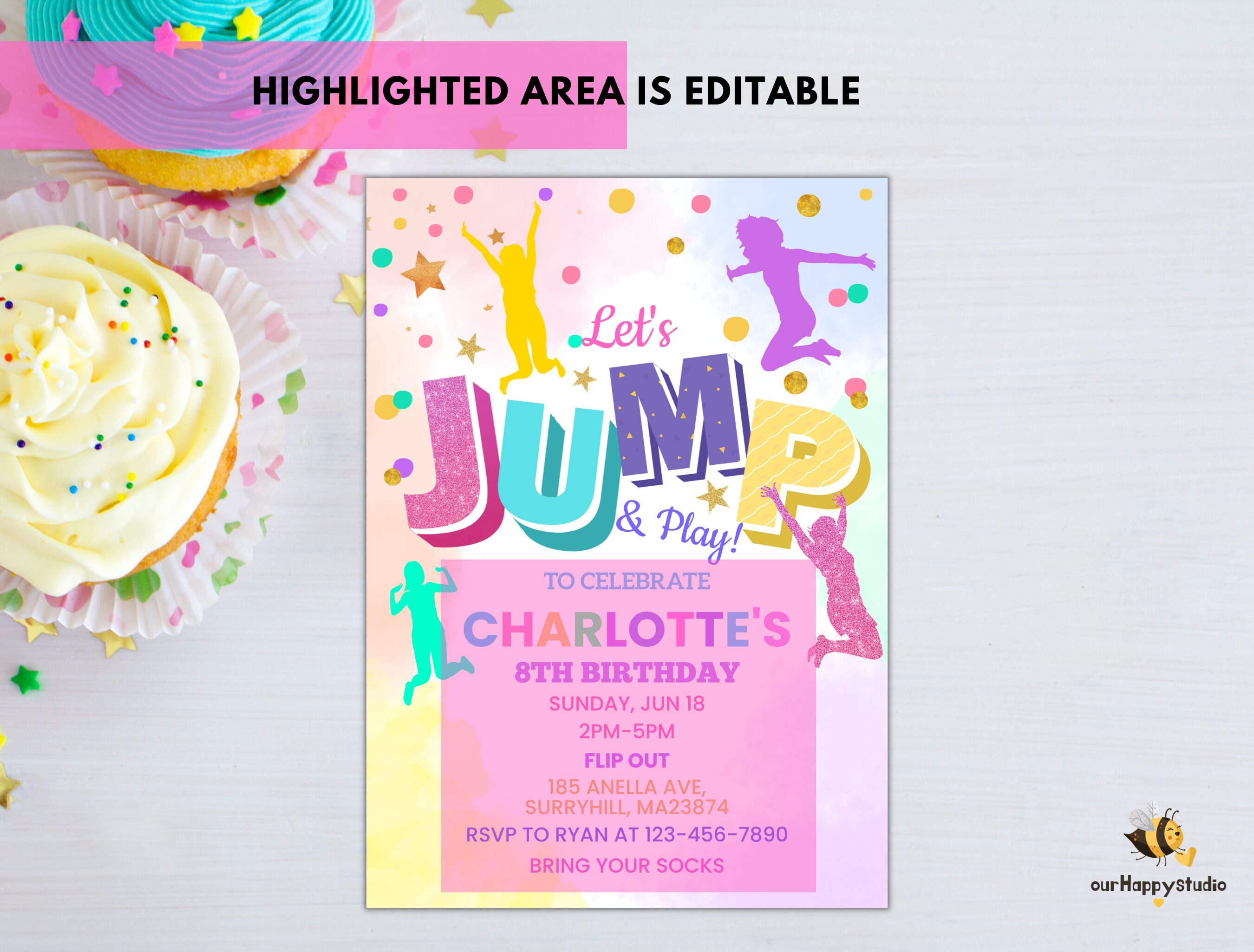 Jump Invitation Editable Jump Birthday Invite Trampoline Party Bounce ...