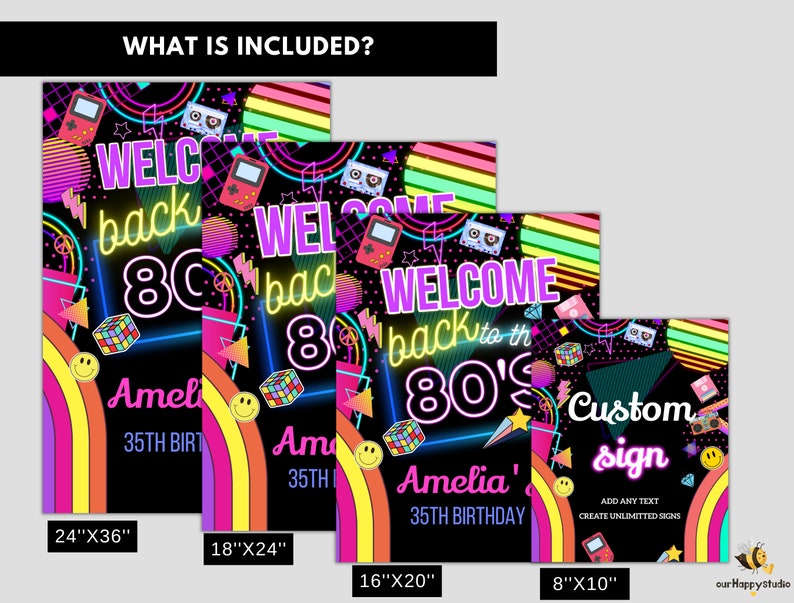 Editable 80S Welcome Sign, Back to the 80S Neon Party Custom Sign ...