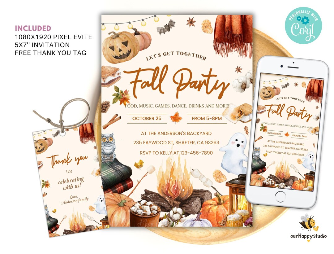 Editable Halloween Fall Party Invitation, All Things Fall Text ...