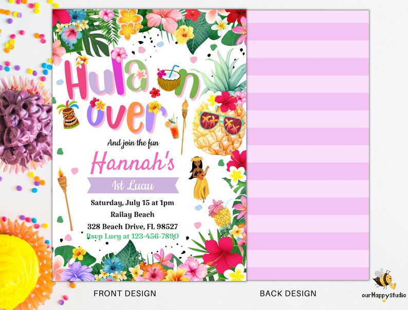 Editable Hawaiian Luau Birthday Invitation, Luau Party, Luau 1st 2nd ...