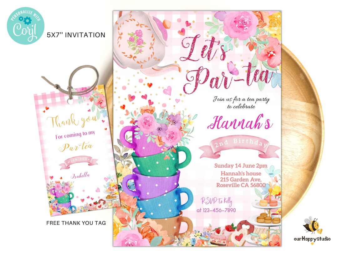 Editable Tea Party Birthday Invitation Pink Floral Invite, Floral ...