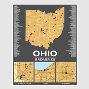 Ohio Breweries Poster 16x20 Map Art Print | Etsy