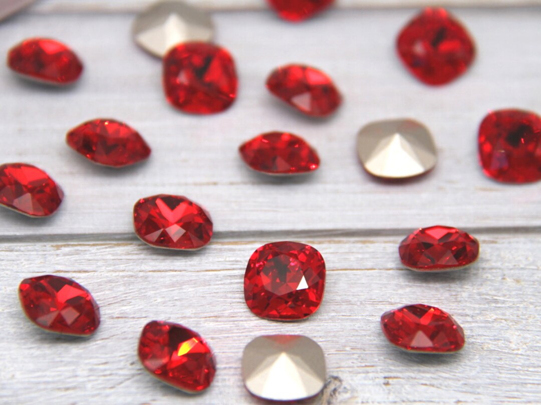 Preciosa Light Siam Crystal Rhinestones: 12mm Cushion Square Cut - Etsy