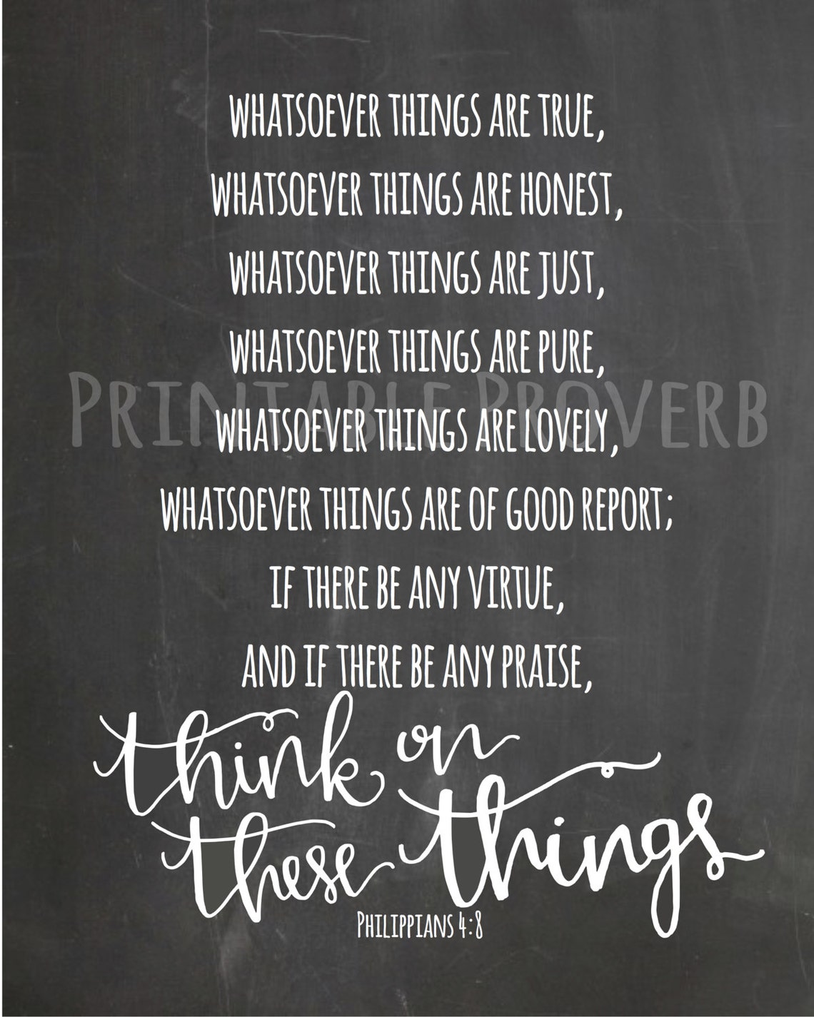 Think on These Things 8x10 Chalkboard Printable KJV - Etsy