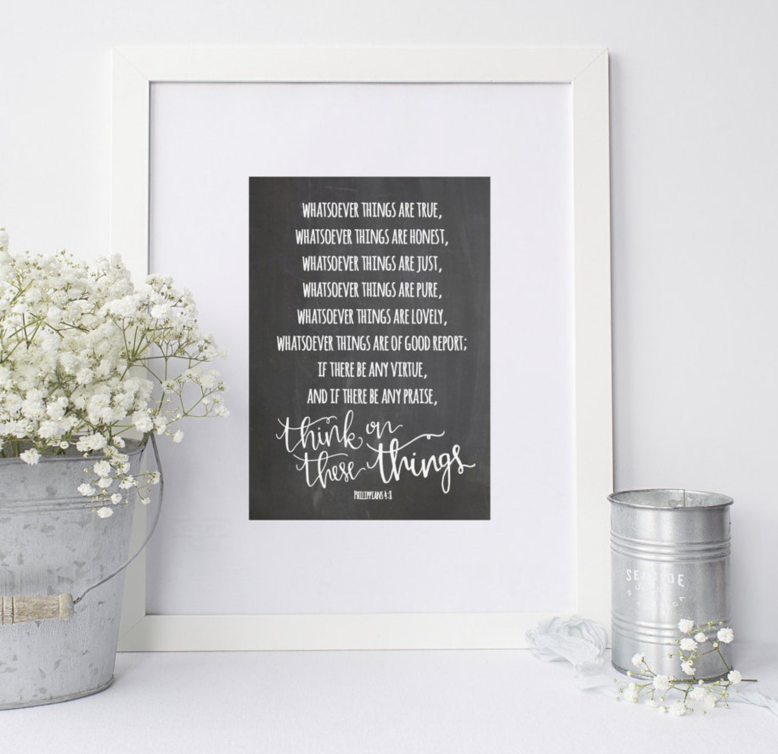 Think on These Things 8x10 Chalkboard Printable KJV Philippians 4:8 ...